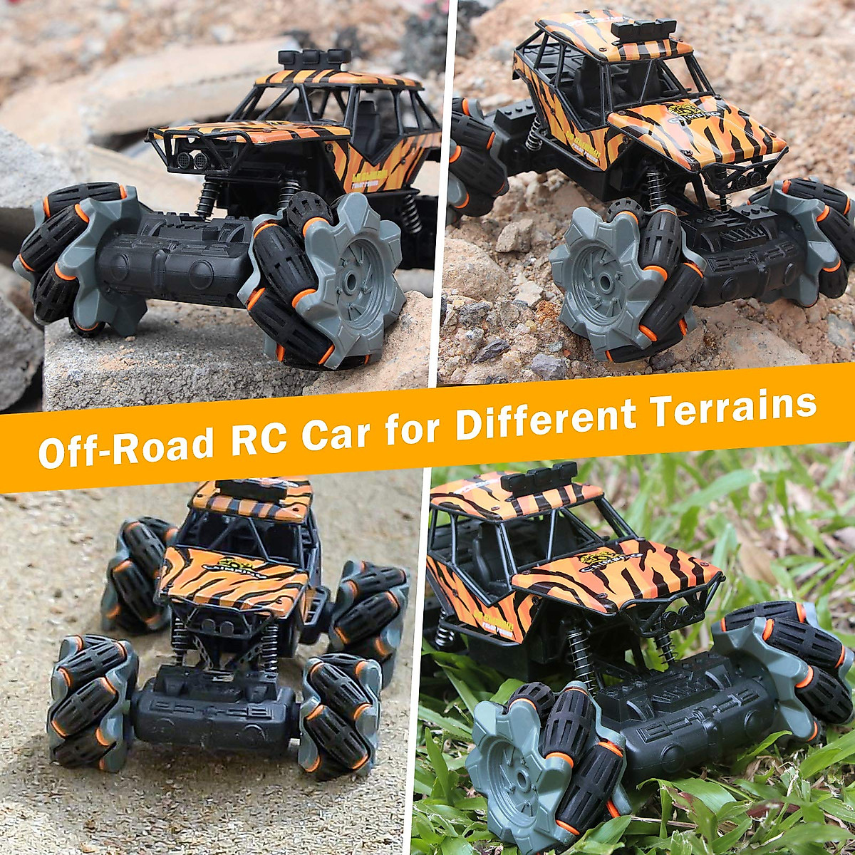 Growsly Remote Control Car Rc Cars, High Speed Monster Trucks for Boys, 1:18 Scale 4WD Toy Trucks, 2.4Ghz All Terrain Off Road Rc Rock Crawler with 2 Rechargeable Batteries and Led Lights