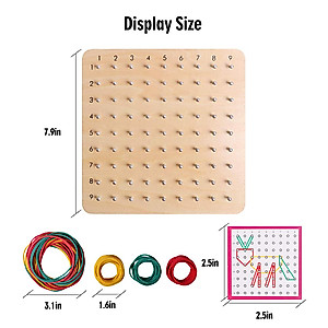 Skrtuan Wooden Geoboard with Rubber Bands, Montessori Educational Toy for Kids, Pattern Block Geo Board with Pattern Cards and Rubber Bands Create to Figures Shape STEM Puzzle Matrix Brain Teaser