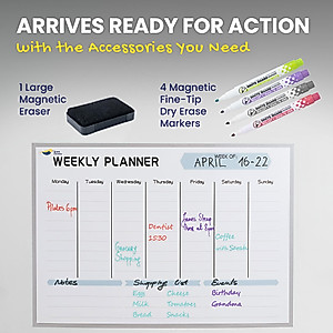 Magnetic Weekly Dry Erase Board Calendar Whiteboard- Latest Premium Nano Technology Stops Stains- 17x12” Whiteboard Calendar for Fridge- 4 Fine Tip Markers and Large Eraser- Weekly Planner White Board
