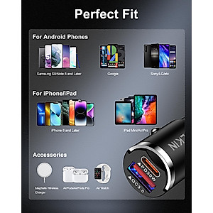 2Pack Fast Car Charger USB C, 30W Mini Cigarette Lighter Adapter, Dual Port PD&QC 3.0 USB C Car Phone Charger Type C Car Plug Fast Charging for iPhone 15 14Pro 13 12, Pixel 8 7 Pro 7a 6 5 4XL, Samsung