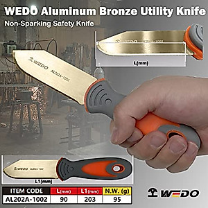 WEDO Non-Sparking Common Knife 8”, Spark-free Safety Knife, DIN Standard, BAM & FM Certificate, Aluminum Bronze