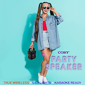 Coby Portable Bluetooth Speaker | Wireless PA System with FM Radio | Microphone Input | Karaoke Machine with Lights | Perfect for Kids Adults Outdoors