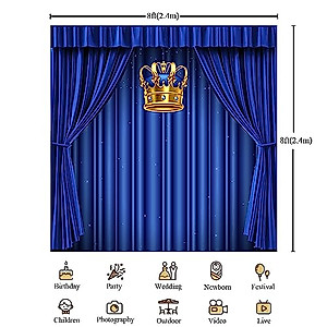 KUKUSOUL 8x8ft Prince Birthday Party Backdrop Royal Blue and Gold Crown Royal Party Backdrops Celebration Party Decoration Supplies Cake Table Banner Photo Booth Prop KUBYC430