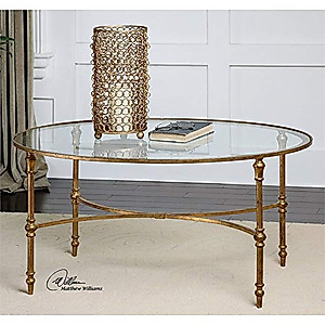 BOWERY HILL Transitional Glass Oval Coffee Table in Gold Leafed