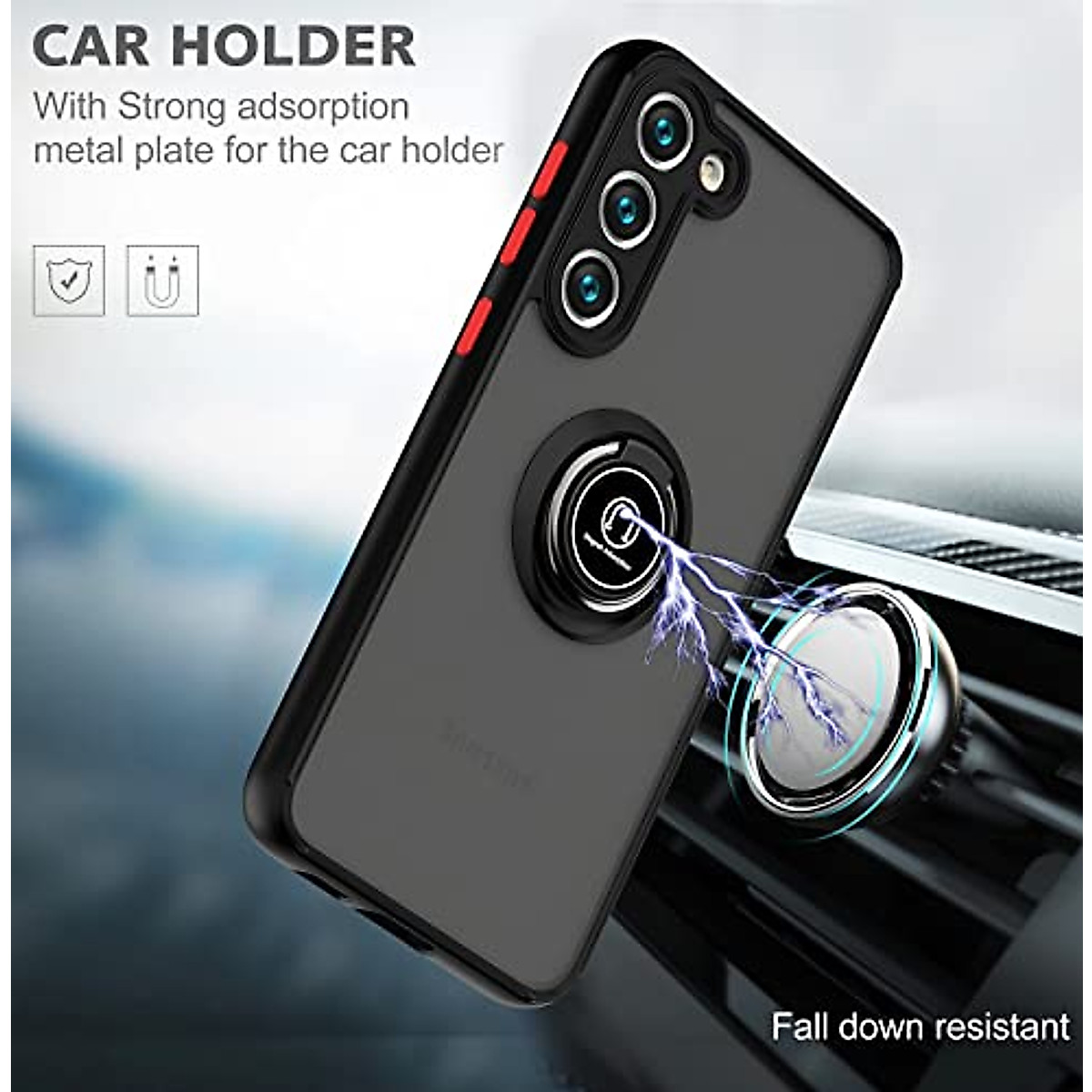 Zotita for Samsung s23 Mobile Phone Protective case with Metal Ring and Built-in Iron Plate, Heavy Enough to Reach Military Level, Better Protect Your Mobile Phone Black+red