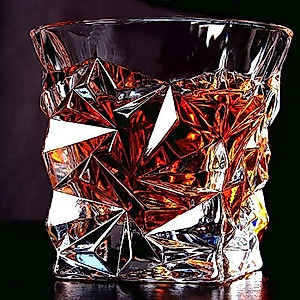 Diamond Whiskey Glasses - Set of 4 - by Vaci + 4 Drink Coasters, Crystal Made Bourbon, Scotch or Liquor Glass, Gift For Men & Women