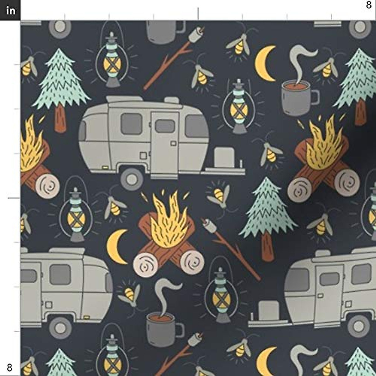 Spoonflower Fabric - Retro Camping Camper Campfire Fireflies Coffee Outdoors Printed on Petal Signature Cotton Fabric by The Yard - Sewing Quilting Apparel Crafts Decor