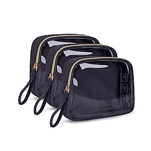 BAGSMART TSA Approved Toiletry Bag, 3 Pack Clear Makeup Cosmetic Bag Organizer, Quart Size Travel Bag for Toiletries, Carry-on Travel Accessories Essentials - Black
