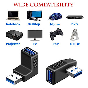 Urtop 4 Pack USB 3.0 Male to Female Angle Adapter, Left Right Up and Down Angle 90 Degree 270 Degree USB Cable Extender Connector Support Data Sync & Max 2A Charging