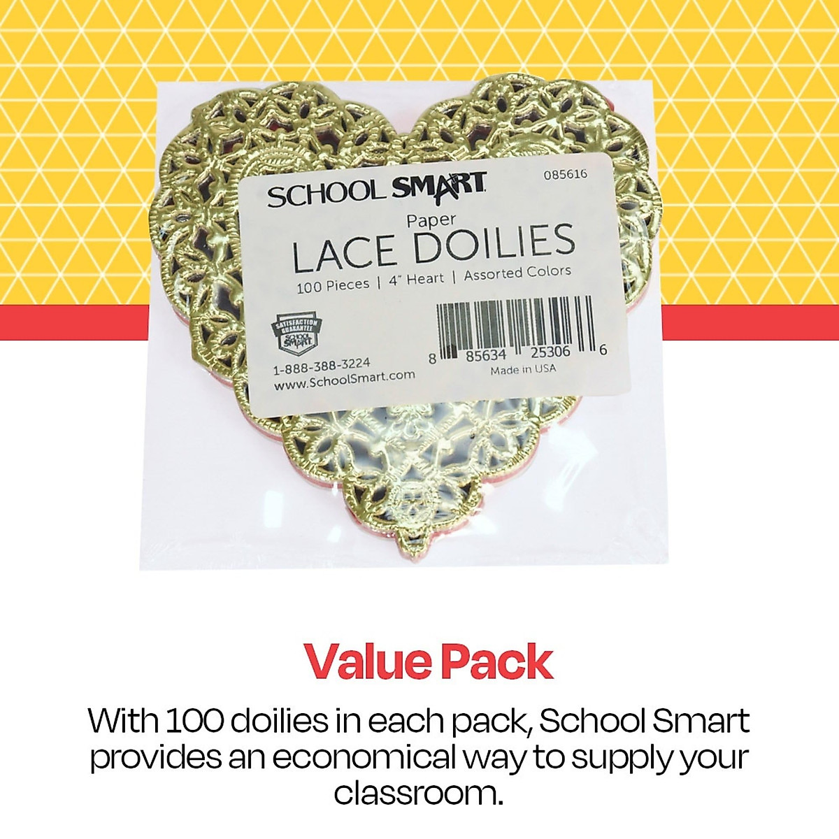 School Smart Heart Shaped Paper Lace Doilies - 4 inch - Pack of 100 - Assorted Colors