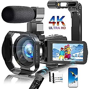 Video Camera Camcorder 4K 60FPS HD 48MP 18X Digital Camcorder 3.0'' HD Touch Screen Vlogging Camera for YouTube IR Night Vision Camcorder with Stabilizer, Remote Control, External Microphone