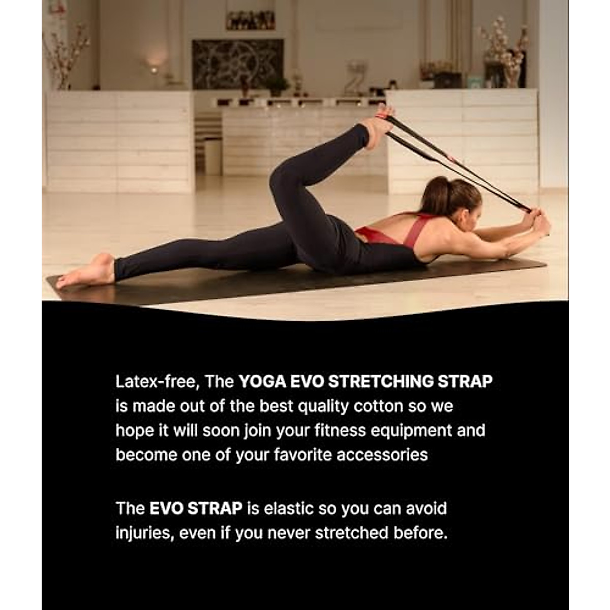 YOGA EVO Exercise Band with Loops for Physical Therapy Yoga, Exercise and Flexibility Elastic Fitness Stretch Band + Exercise Instructions & Carry Bag