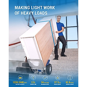 Powered Stair Climbing Foldable Hand Truck with Auto Edge Brake - 375LBS Capacity Multi-Purpose Aluminum Stair Climber Hand Truck Moving Dolly with Retractable 4th Wheel Attachment