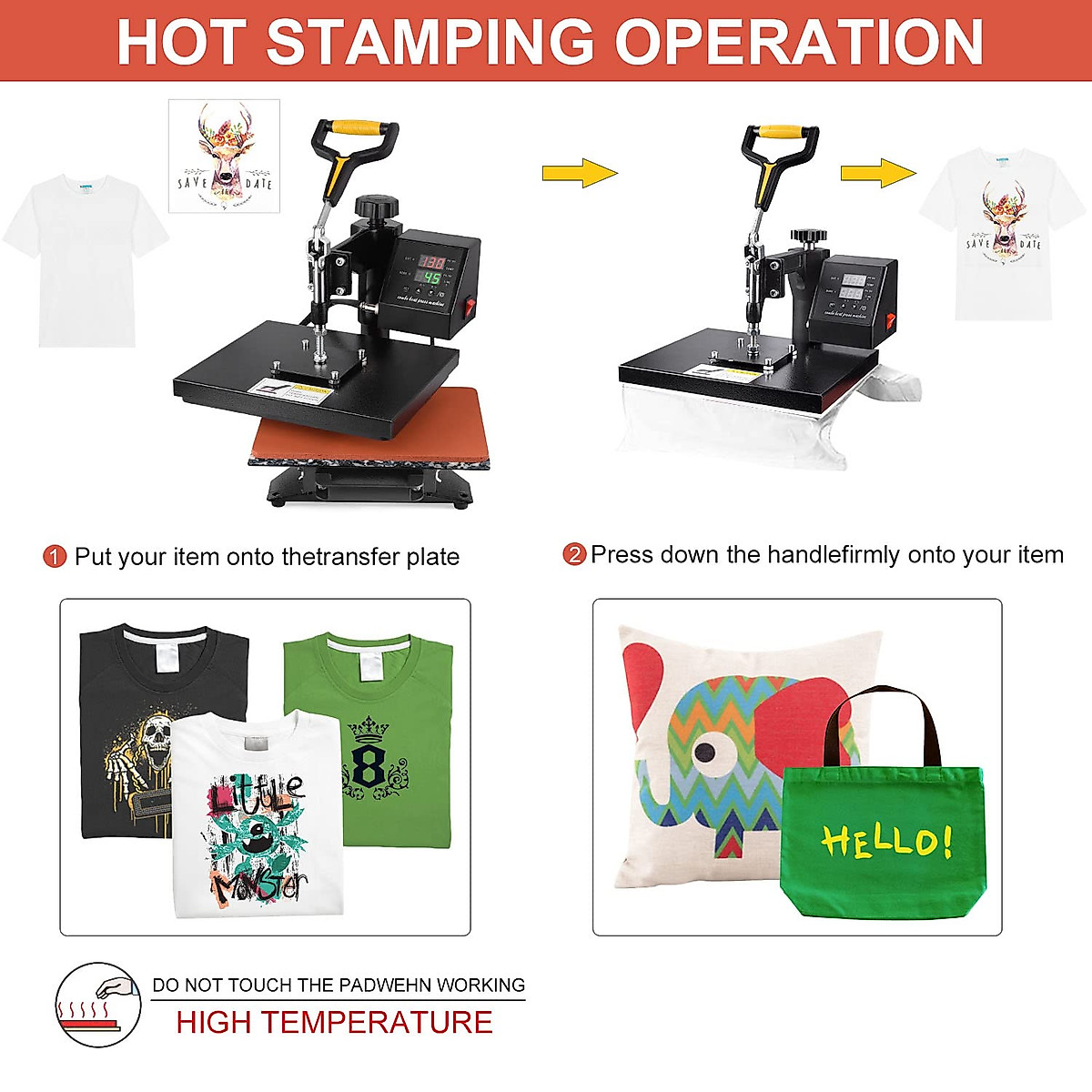 Seeutek Heat Press 12" X 10" Professional Heat Transfer Digital Sublimation Machine 360 Degree Swing Away for T Shirts with Bonus 2 Teflon Sheet