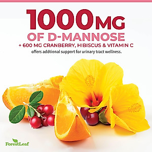 ForestLeaf D Mannose 1000mg Capsules - D-Mannose with Cranberry, Hibiscus & Vit C, Urinary Tract Health for Women and Men, Organic DMannose Pills for UTI, Urinary Health & Bladder Support 120 Capsules