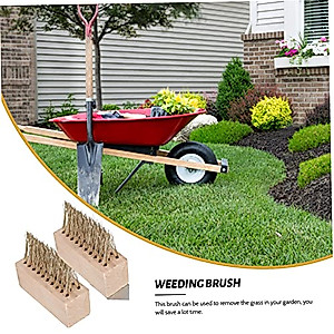 Yardenfun 2pcs Wire Weeding Brush Tile Tools Cleaning Brushes Tile Scrubber Carpet Cleaning Brush Floor Scrub Brush Garden Wire Brush Wooden Handle Brush Weeding Brush Garden Cleaning Supply