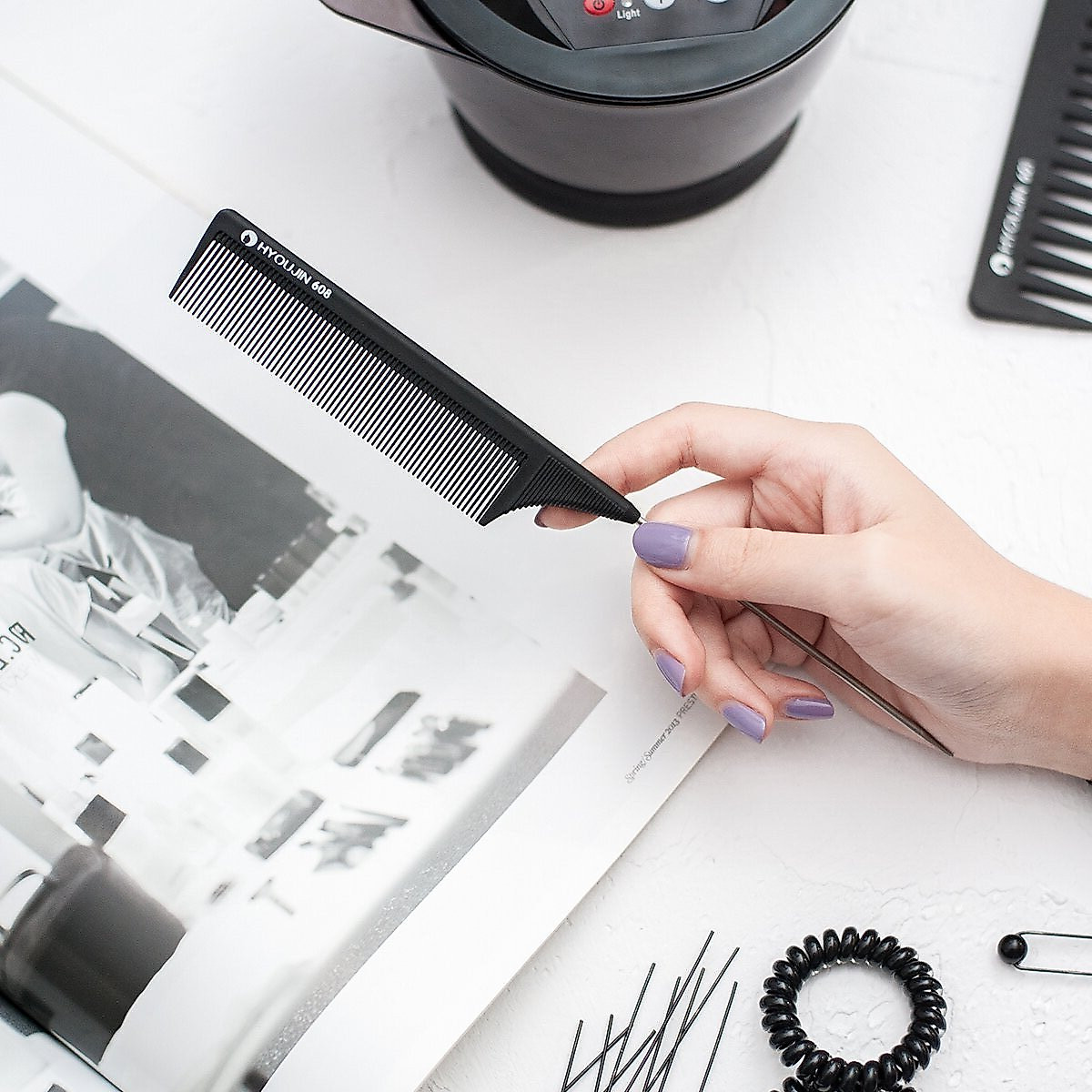 HYOUJIN Carbon Hair Rat Tail Combs Parting Rattail Combs Teasing Fine Tooth Comb Metal Hair Pick Detangling Combs for Women for Curly Hair Black