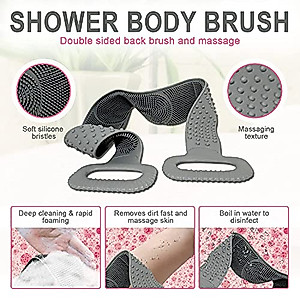 35.5"/90cm Silicone Back Scrubber for Shower Extra Long Double Sided Body Brush and Massage for Men and Women Fast Drying Travel Ready (Grey)