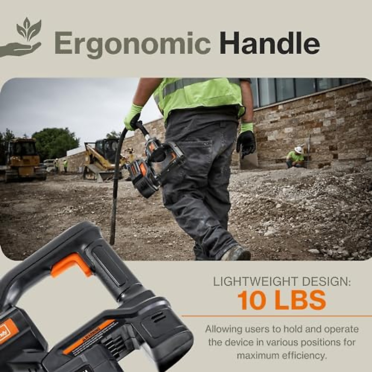 SuperHandy Concrete Vibrating Power Tool, 13k VPM, 4.9’ Ft Flex Hose Immersion Shaft, Cement Vibrator, Cordless Handheld 48V 2Ah Battery, Brushless Motor - Remove Air Bubble, Level & Mix Concrete