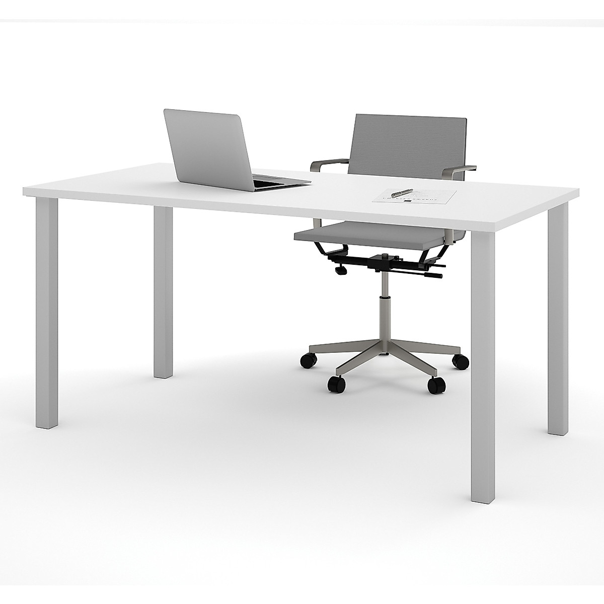 Bestar Universel Table Desk with Square Metal Legs, 30 x 60, White