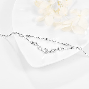 Silikepa Daisy Bracelet for Women S925 Sterling Silver Adjustable Flower Charm Beads Chain Bracelets Mother's Day Jewelry Gifts for friend