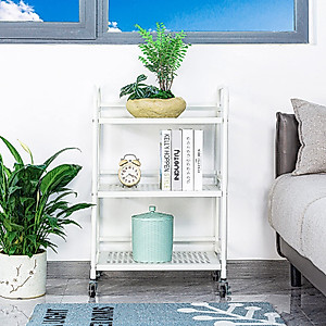 DCLRN 3 Tier Rolling Cart,Storage Organizer Cart,Multifunctional Storage Shelves,Rolling Metal Organization Cart with Handle and Lockable Wheels,for Home,Office,Kitchen,Bathroom(White)