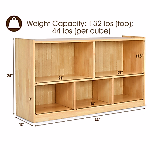 Tangkula 5 Cube Bookcase, 2 Tier Wooden Storage Open Bookshelf, Multipurpose Display Storage Cabinet for Living Room, Bedroom, Hallway, Kid's Playroom, Reading Nook (Yellow)