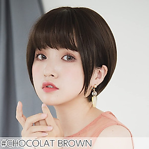ブライトララ BRIGHT LELE Natural Full Short Straight Bob Hair With Air Bangs Wigs for Women Synthetic Stright Hair Wig for Daily Party Cosplay Wig HF618-CR