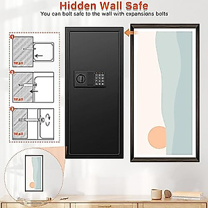 33.46" Tall Fireproof Wall Safes Between the Studs 16" Centers, Electronic Hidden Safe with Removable Shelf, Home Safe for Firearms, Money, Jewelry, Passport