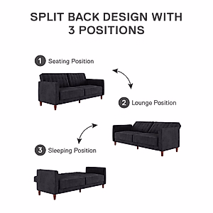 DHP Ivana 82 Inch Futon Sofa Bed in Velvet Fabric, Upholstered Couch Sleeper with Tufted Back, Mid-Century Modern, Black