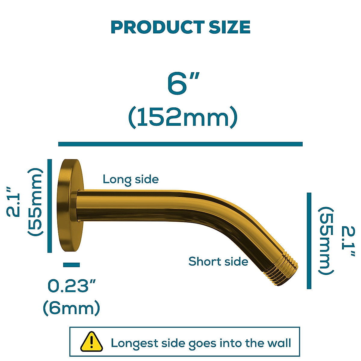 SparkPod Shower Arm With Flange - Solid Stainless Steel - Wall-Mounted For Fixed and handheld Showerheads - Shower Head Arm - Teflon Tape with 2 rubber O-rings Included - Egyptian Gold - Standard 6"
