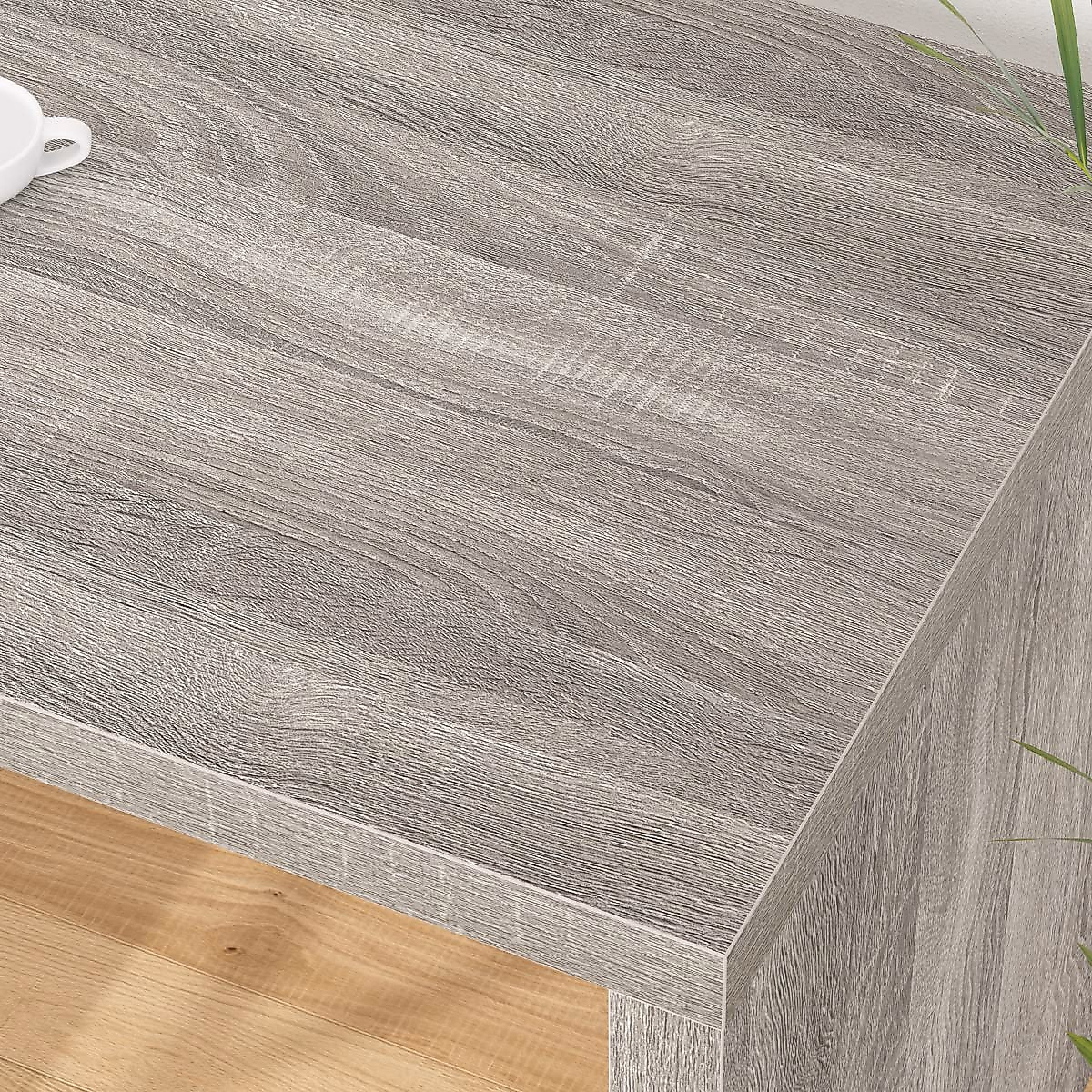 HSH L Shape Desk with Drawers, L-Shaped Desk with Storage Cabinet Shelves, Home Office Corner Computer Desk for Executive Writing, Modern Wood Study PC Table in Bedroom Living Room, Grey Oak, 55 Inch