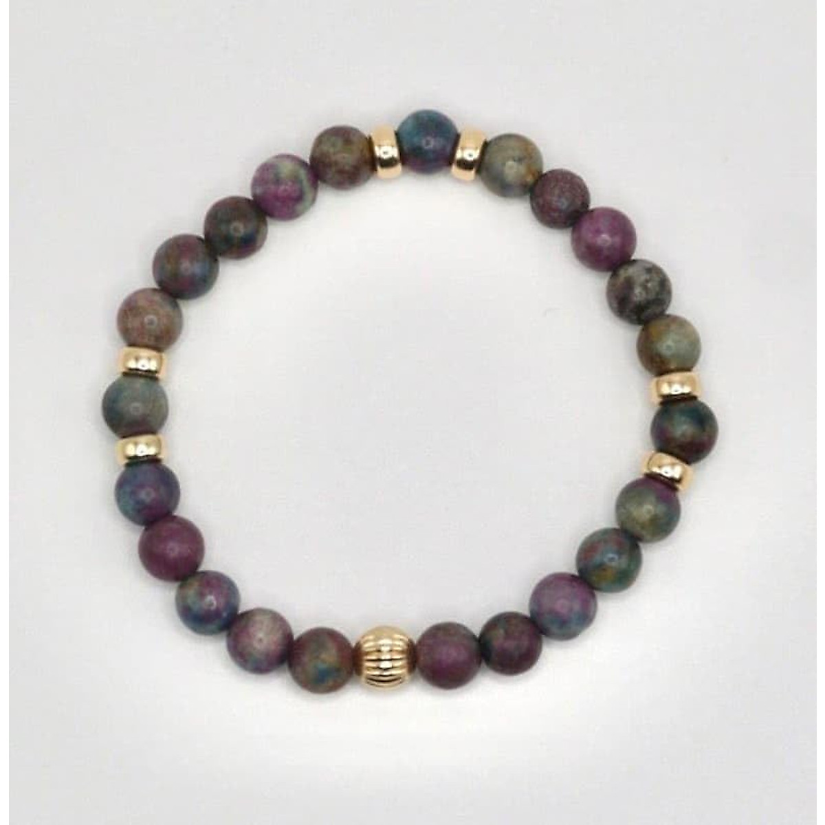 LKBEADS Natural Ruby Kyanite 6mm rondelle smooth 7inch Semi-Precious Gemstones Beaded Bracelets for Men Women Healing Crystal Stretch Beaded Bracelet Unisex