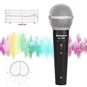 Berlingtone Dynamic Vocal Microphone - Metal Casing, Moving Coil Dynamic Cardioid Unidirectional Handheld Microphone with ON/OFF Switch Includes 25ft XLR Audio Cable to 1/4'' Audio Connection, BR-100M