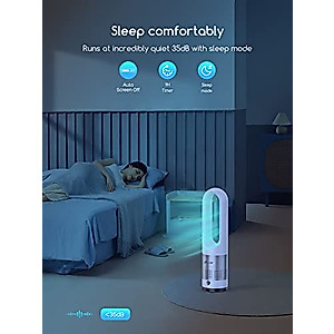 ZICOOLER Tower Fan for Bedroom, 22 Inch Bladeless Fan, 80° Oscillating with Remote, 8 Speeds, 8H Timer, Quiet Desk Cooling Standing Floor Fans Indoor Home Office Room, White