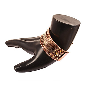 Touchstone handcrafted copper bracelet. Hand forged with solid and high gauge Tibetan style engraved cuff pure copper jewelry for women men. Beautiful embossed design.