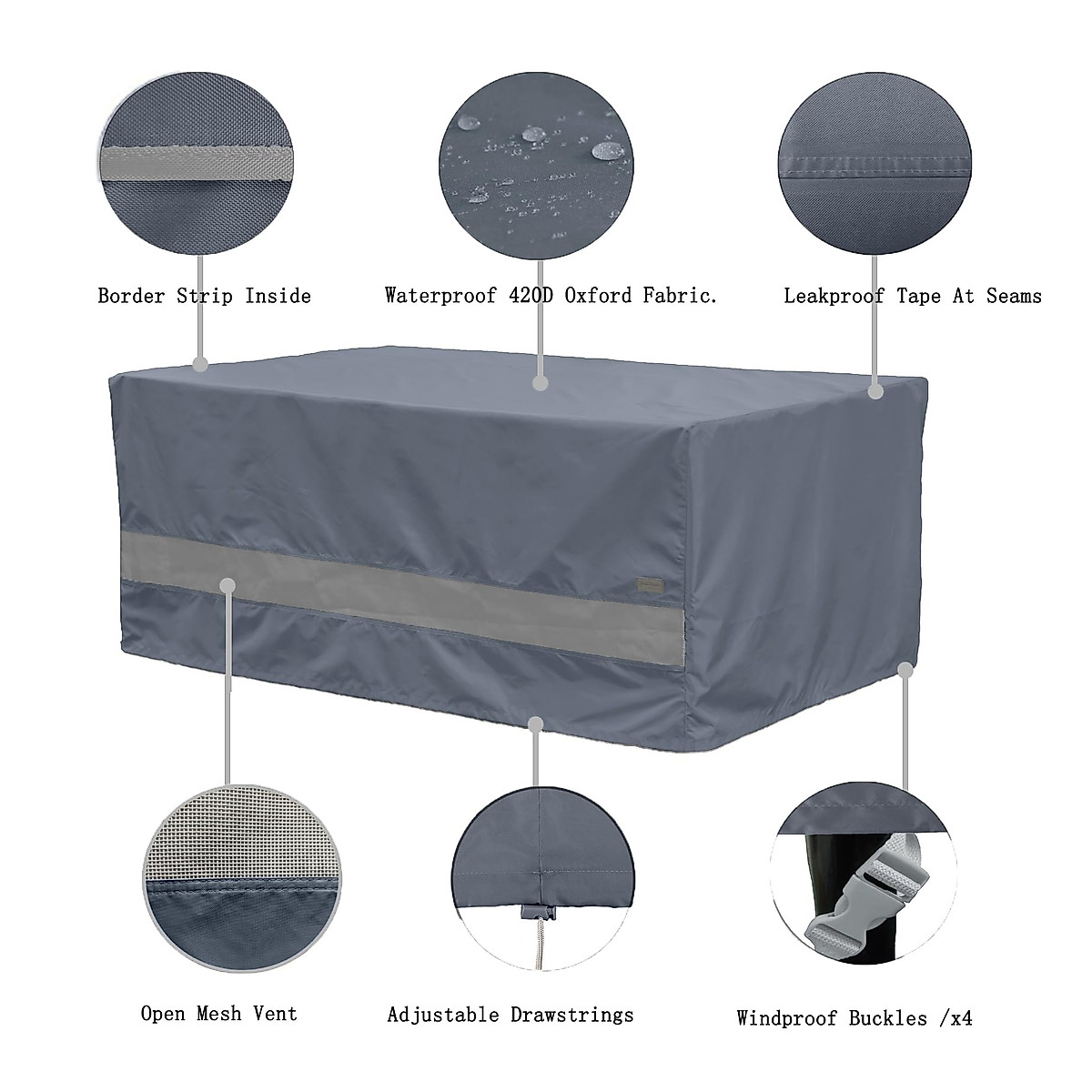 Garden Balsam Waterproof Rectangular Patio Table and Chair Cover Bluish Grey/Grey 78" L X 62" D X 28" H Outdoor General Purpose Furniture Covers Patio Furniture Set Cover