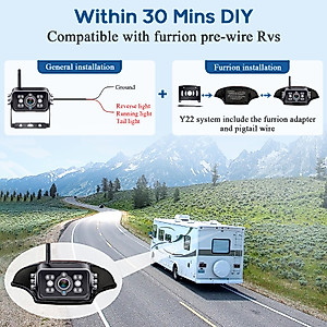 Yakry RV Backup Camera Wireless System - 7'' HD Reverse Camera for Truck with DVR Monitor -Bluetooth Trailer Back up Camera with Night Vision Waterproof -Rear View Camera for Furrion Pre-Wired RVs Y22