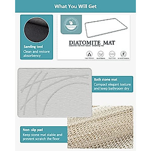 Stone Bath Mat, Diatomaceous Earth Shower Mat Nonslip Super Absorbent Quick Drying Bathroom Floor Mat for Kitchen Counter, Natural Bathroom Mat Stone Easy to Clean (23.7 x 15 .5inch)
