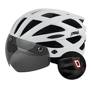 Bike Helmet for Men Women Bicycle Helmet with Removable Visor & Magnetic Goggles Adjustable Size Safety Breathable Mountain & Road Bicycle Helmets Adult Cycling Helmets with Taillight (White)