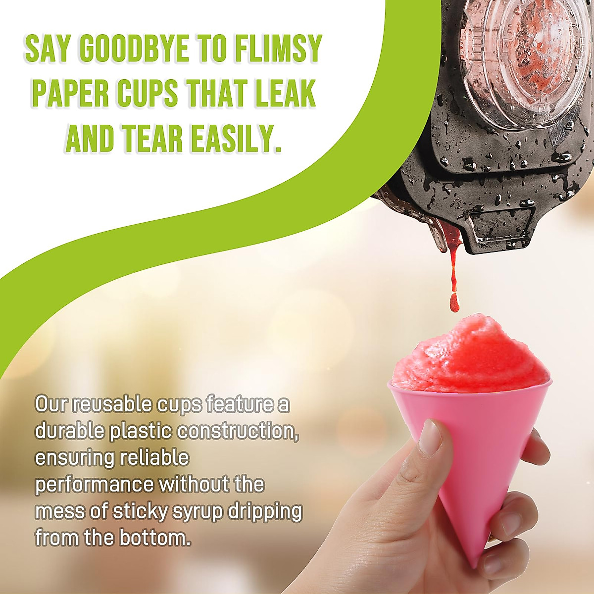 6-Pack Reusable Snow Cone Cups 6oz, Durable Plastic Cups for Your Snow Cone Maker - Leakproof Shaved Ice Cups - Ideal for Slushies, Shaved Ice Syrup, or Juice