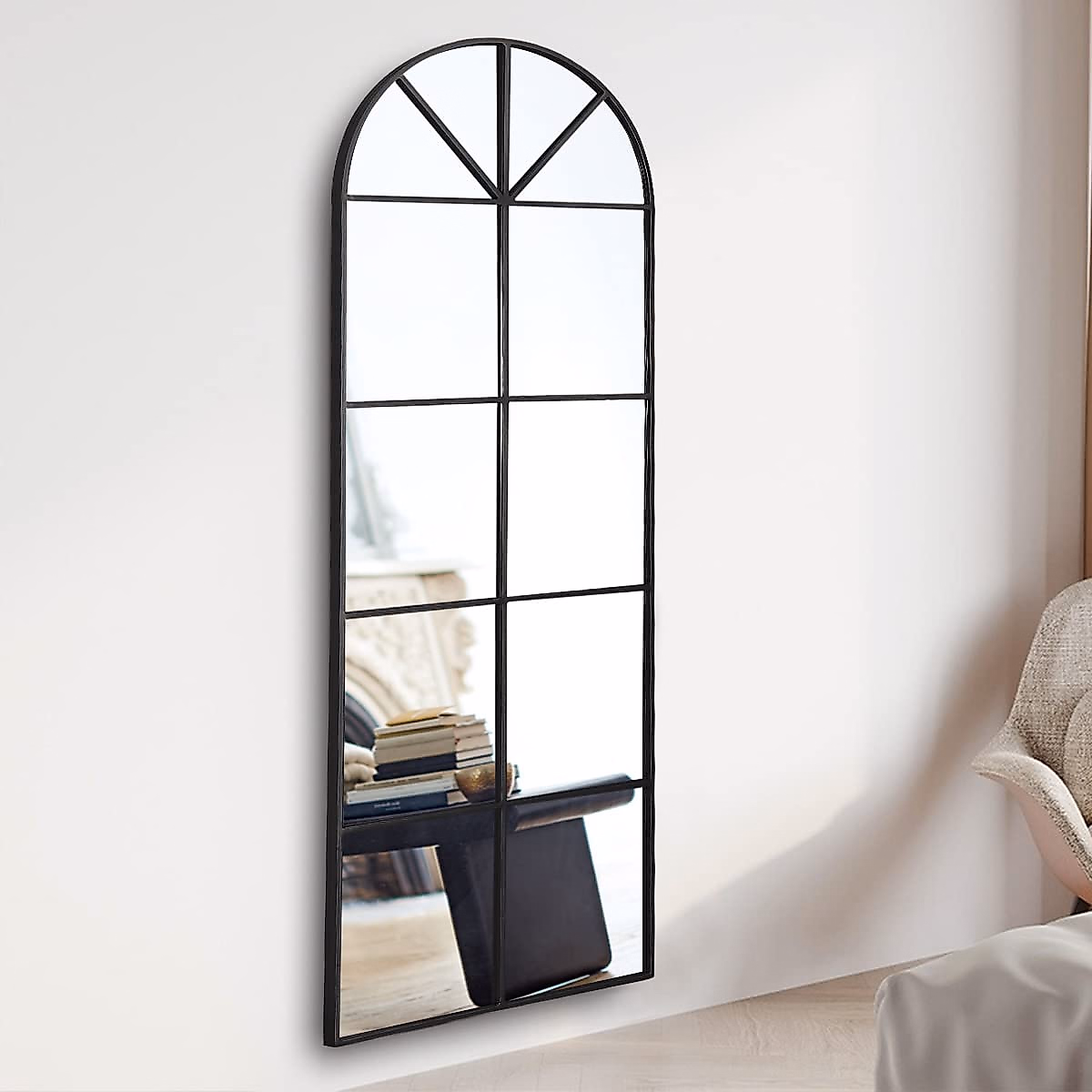 OGCAU Arched Full Length Mirror 65"x22", Floor Mirror Full Length, Full Body Mirror, Wall Mirror Full Length, Arched Wall Mirror for Bedroom, Dressing Room, No Stand, Iron Frame - Black