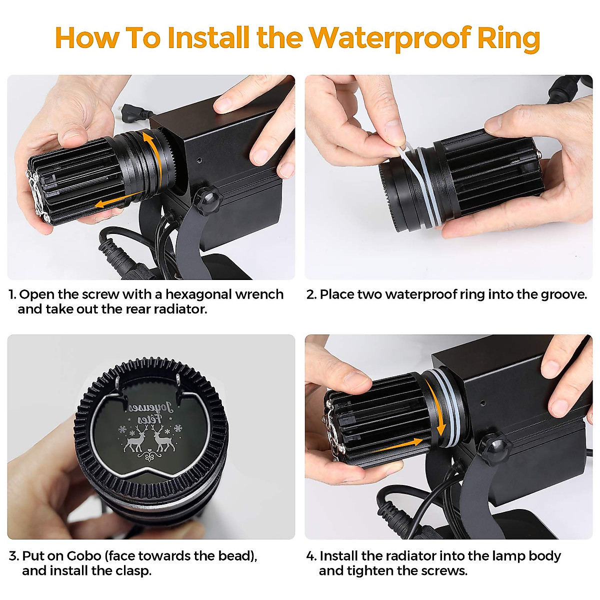 HILITING 30W LED GOBO Projector - 2400 Lumens Rotating Logo Projector - IP65 Waterproof with Remote - Including Free Custom Glass GOBO - Personalized Logo for Company Bar Wedding Advertising (Black)