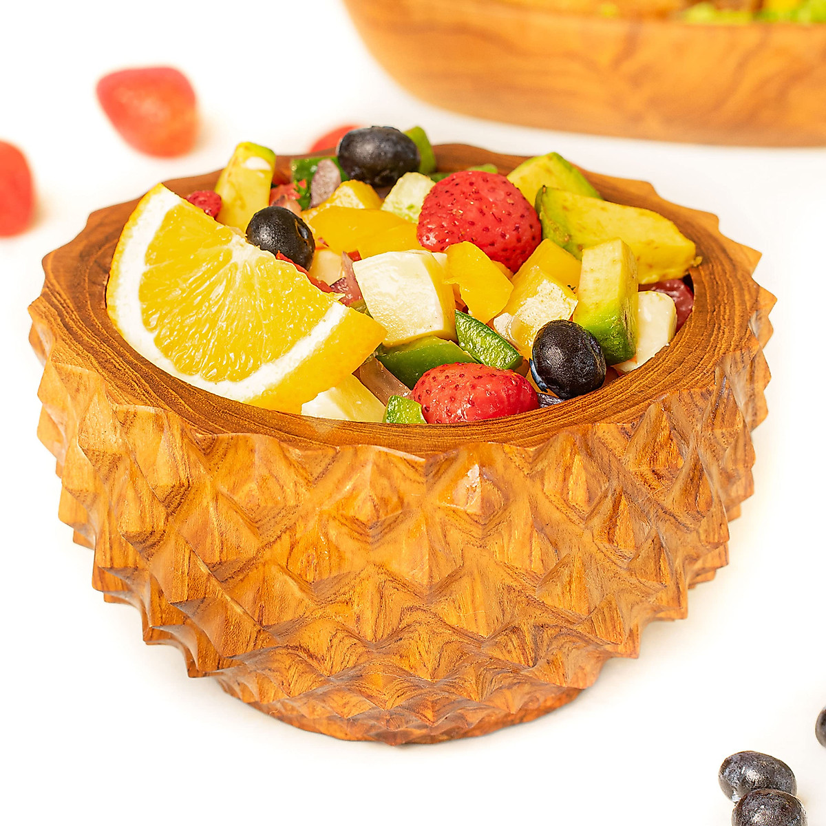 Rainforest Bowls 6" Pineapple Javanese Teak Wood Bowl- Perfect for Everyday Use, Hot & Cold Friendly, Ultra-Durable- Exclusive Luxury Custom Wooden Bowl Design Handcrafted by Indonesian Artisans