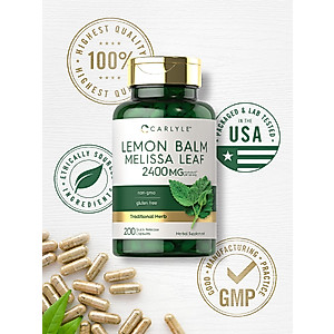 Carlyle Melissa Lemon Balm | 200 Capsules | Non-GMO and Gluten Free Formula | Melissa Leaf Traditional Herbal Supplement | Super Concentrated Extract