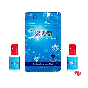 2 Bottles Sky Glue S+ for Eyelash Extension 5ml - Powerful Strong Professional Black Bonding Adhesive for Lash Extensions / 1-2s Fast Drying / 6-8 Weeks Lasting time TUBeauty
