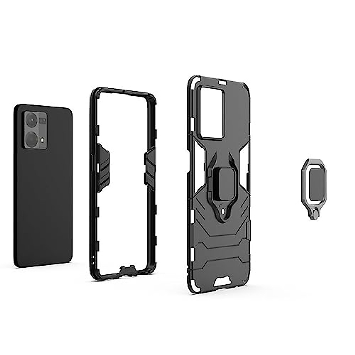 SATURCASE Case for Oppo Reno 7 4G / F21 Pro 4G, Ring Kickstand Hybrid 2 in 1 [PC & Silicone] Dual-Layer Bumper Shockproof Protective Cover for Oppo Reno 7 4G / F21 Pro 4G (HZ-Black)