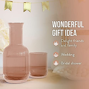 American Atelier Bedside Water Carafe with Tumbler | 28-Ounce Pitcher and Matching Drinking Glass | Use Cup as a Lid for Carafe | For Guest Room, Nightstand, Office, or Gift (Blush)