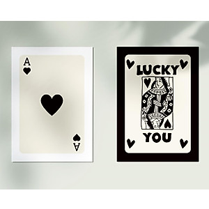 MINI ZOZI Lucky You Poker Wall Decor Canvas Art Posters 16X24 Trendy Wall Art Prints Aesthetic Funky Room Art Bedroom Apartment Set Of 2 Retro Vintage Funny Queen Ace Spades Deck Of Cards Black White