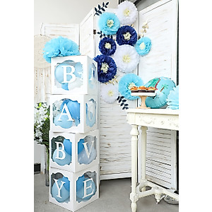 Fonder Mols Navy Blue White Tissue Paper Flowers Decorations for Wall Backdrop, Fishing Nautical Ocean Boy Themed Baby Shower Birthday Bridal Shower Decor (Pack of 17)